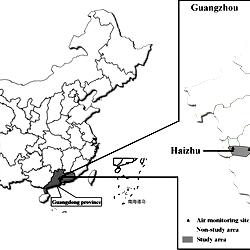 District map of Haizhu District, Guangzhou, China, with two air ...