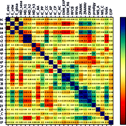 Cross correlation between all descriptors and the experimental IC50 values.