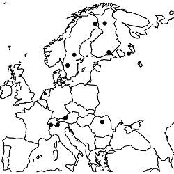 Map of Europe with sample locations shown as dots.