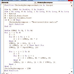 Cholesky decomposition in Excel VBA.