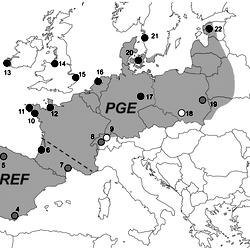 Natterjack toad distribution and sampling sites for microsatellite and ...
