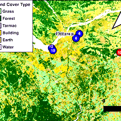 Land cover classification map showing the 4 urban (blue) and 3 rural ...
