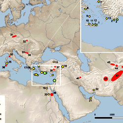 Map of Eurasia showing the locations of the tin ingots mentioned in the ...