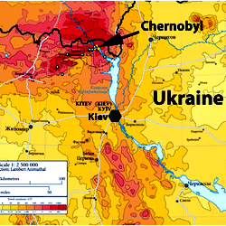 Map of background radiation (µSv/h) in the Chernobyl region and ...