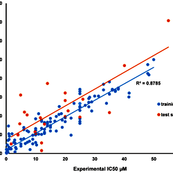 Graphical plot between experimental and predicted activities (IC50 µM ...
