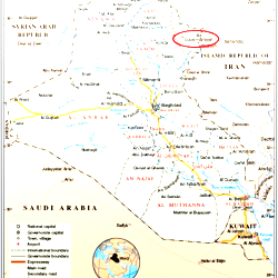 Map of Iraq showing area of Sulaymaniyah.