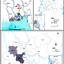 Map of Bangladesh showing (a) Dhaka and Mirzapur (b) Dhaka City ...