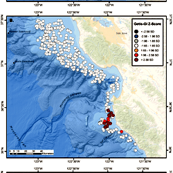 Hot and cold spot maps for Raja inornata, R. stellulata, and Bathyraja ...