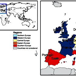 Study area location (left) and regional subdivision and country names ...