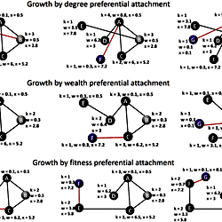 Illustration of the growth of toy network based on various attachment ...