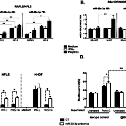 MiR-30a-3p represses BAFF secretion by healthy FLS and HDF.