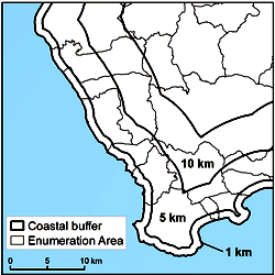 Zones used in analysis of coastal proximity of PICT populations.