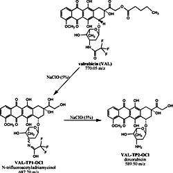 Scheme of VAL degradation after its reaction with a solution of 5% NaClO.