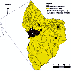 Map of Moshi Municipal and Moshi Rural Districts, showing ...