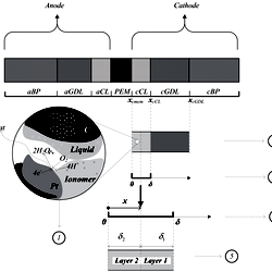 Schematic of a dual-layer cathode electrode of a PEFC.