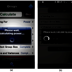 Processing dialog box on (a) iOS and (b) Android platforms.