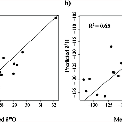 Scatter graphs of the predicted stable isotope values vs measured ...
