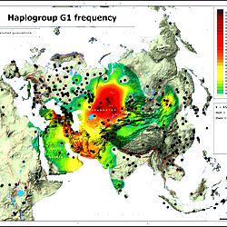 Frequency distribution map of haplogroup G1.