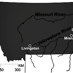 Map of Montana, USA, with Yellowstone River and three study communities.