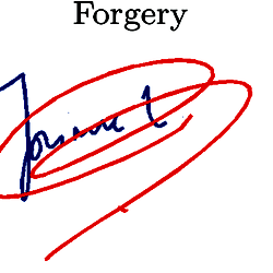 Forged signatures with text and flourish written in the same and ...