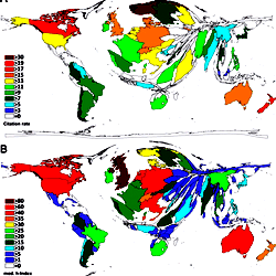 World map of Cochrane database of systematic review activity.