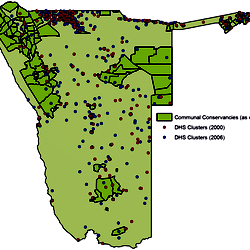 Map of DHS cluster locations for the 2000 and 2006/07 surveys.