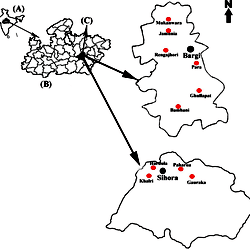 Map of India (A) showing Madhya Pradesh (B), Jabalpur district (C) and ...