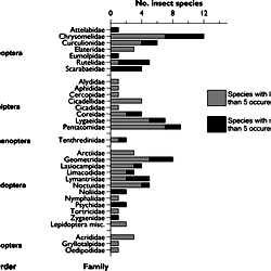 Numeric importance per family of the insect species that colonized the ...