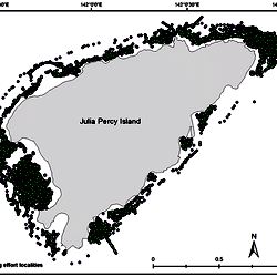 Distribution of GPS records around Julia Percy Island.