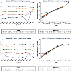 Graphs of the rate of eGFR decline in healthy men and women by renal ...