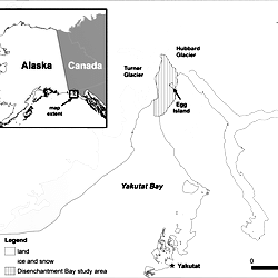 Map of Disenchantment Bay study area near Yakutat, Alaska, USA.