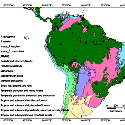 Distribution of South American biomes (according to the World Wide Fund ...