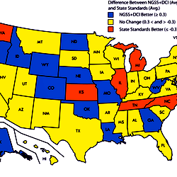 Map of the United States summarizing the difference in average coverage ...