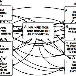 Modules comprising the system dynamics model of the HIV care continuum.