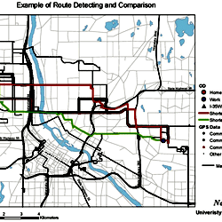 Example of commute route identification and comparison.