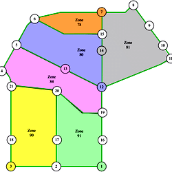 Traffic zones of the sample road network.