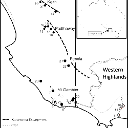 Map of the distribution of the Koonunga species treated in this paper.