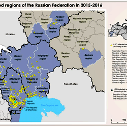 Map of LSD outbreaks during 2015–2016 (LSD: Lumpy Skin Disease).