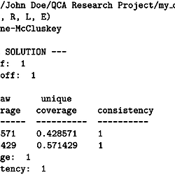 Output of fs/QCA software for an analysis of Doe’s data.