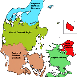 Denmark divided into the five regions: Capital Region of Denmark ...