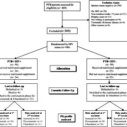 Flow chart for pulmonary TB-positive patients randomized to receive a ...