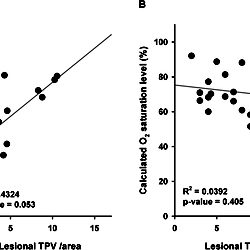 Correlation between lesional TVP /area and calculated oxygen saturation ...
