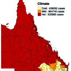 Distribution of different climate zones in Queensland, Australia.