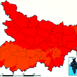 Predictive prevalence map of soil-transmitted helminths in Bihar state.