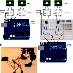 Electronic circuitry for LED drivers and microcontroller interfacing.