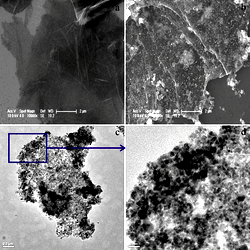 SEM images of GO (a) and MGO (b), TEM images of MGO at low (c) and high ...