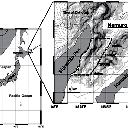 Map of the location of Nemuro Strait, Hokkaido, Japan.