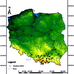 Map of 38 Polish gauging stations.