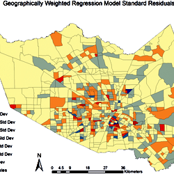 Geographically Weighted Regression Model Studentised Residuals.