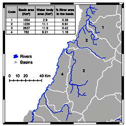 Graphic representation of the area occupied by a river within the basin ...